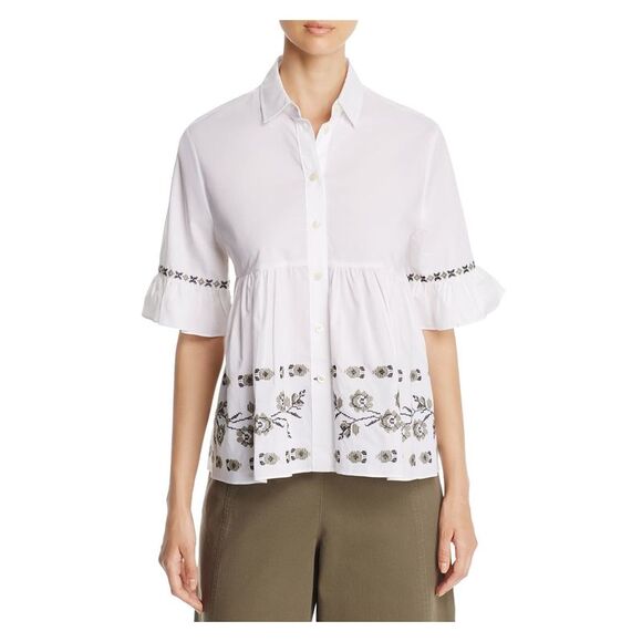 kate spade | Tops | Kate Spade New York Womens White Ruffled Elbow ...